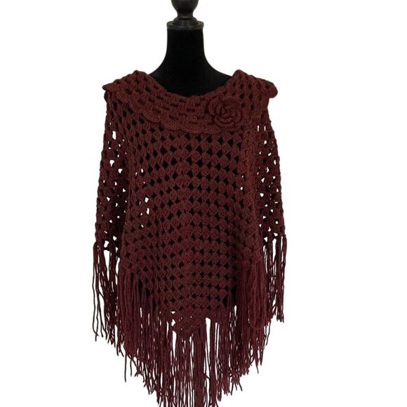 LoveLoveMia | Jackets & Coats | Lovelovemiz Crochet Poncho Womens Os ...